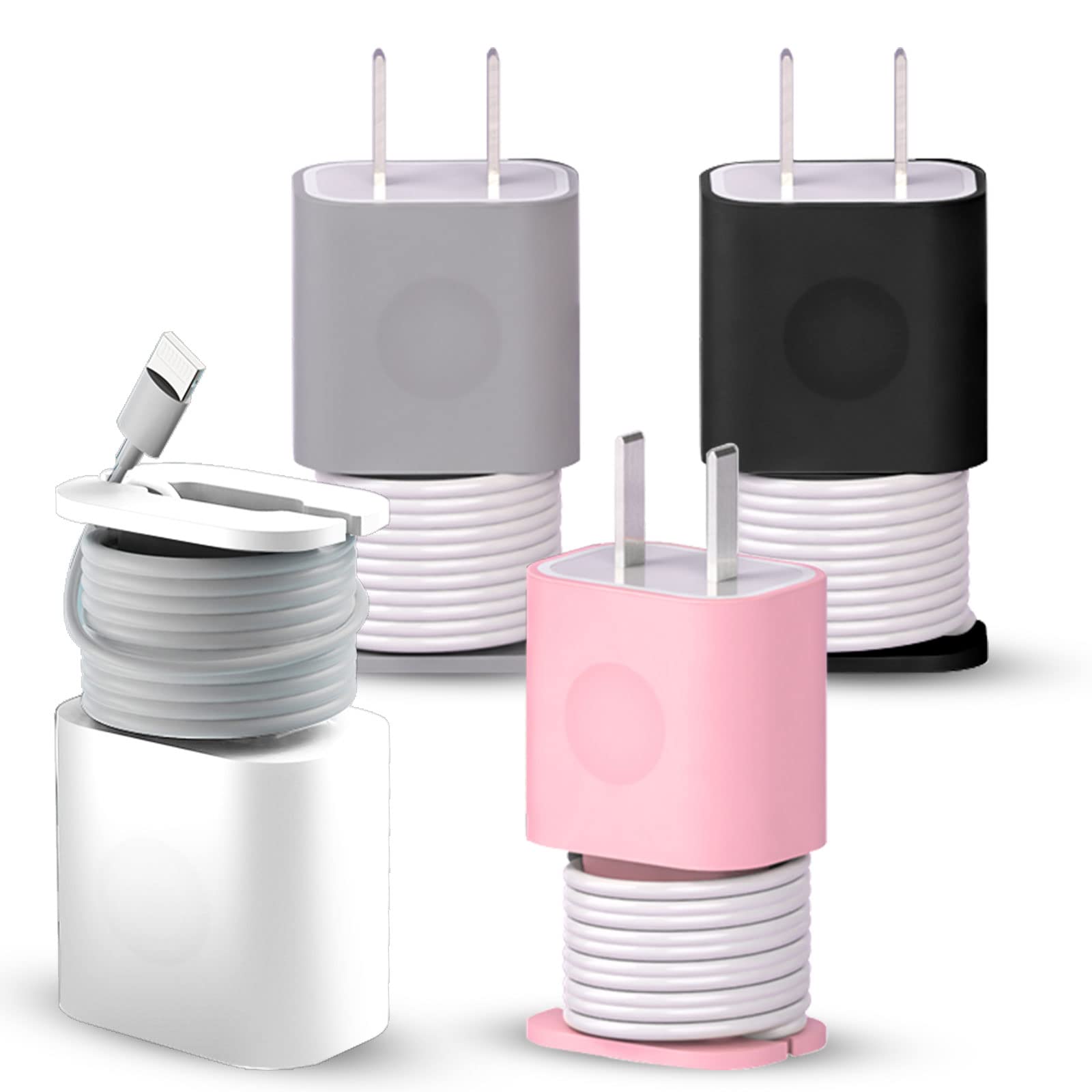 Yebowe 2 in 1 Silicone Charger Protector, 4Pcs 18W/20W Charger Winder for iPhone Charger, Anti-Break Data Cable Winder Organizer Protective Cover Suitable for 11/12/13/14 Charger