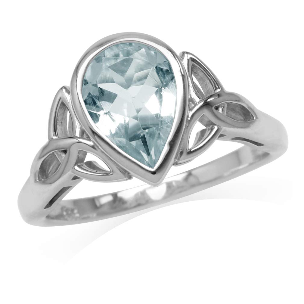 Silvershake Genuine 2.2ct. 10X7mm Swiss Blue Topaz 925 Sterling Silver Triquetra Celtic Knot Ring Size 7.5