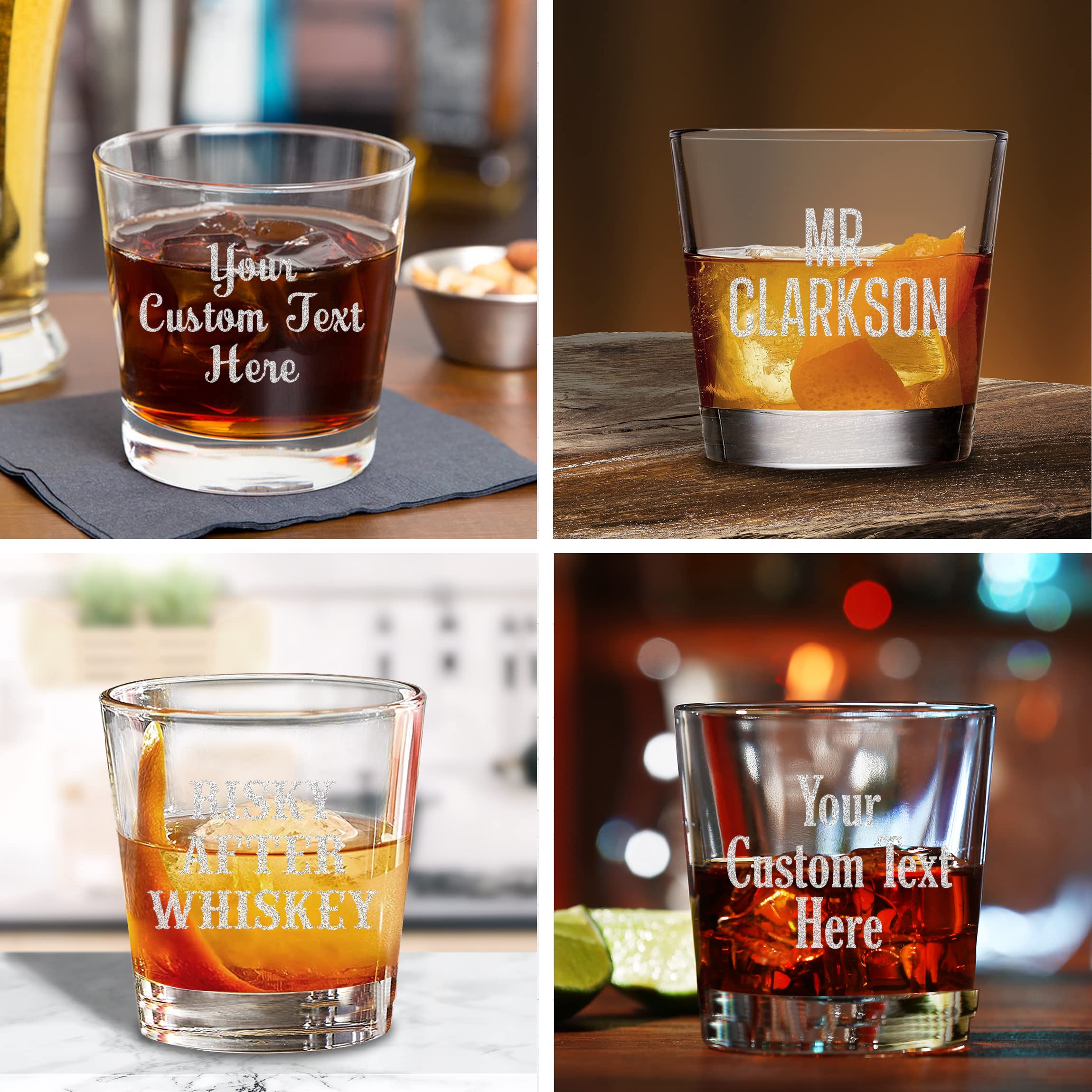 TEEAMORE Personalized Rocks Old Fashioned Cocktail Glass Add Your Text Etched Whiskey Glasses Gift Customization 9oz
