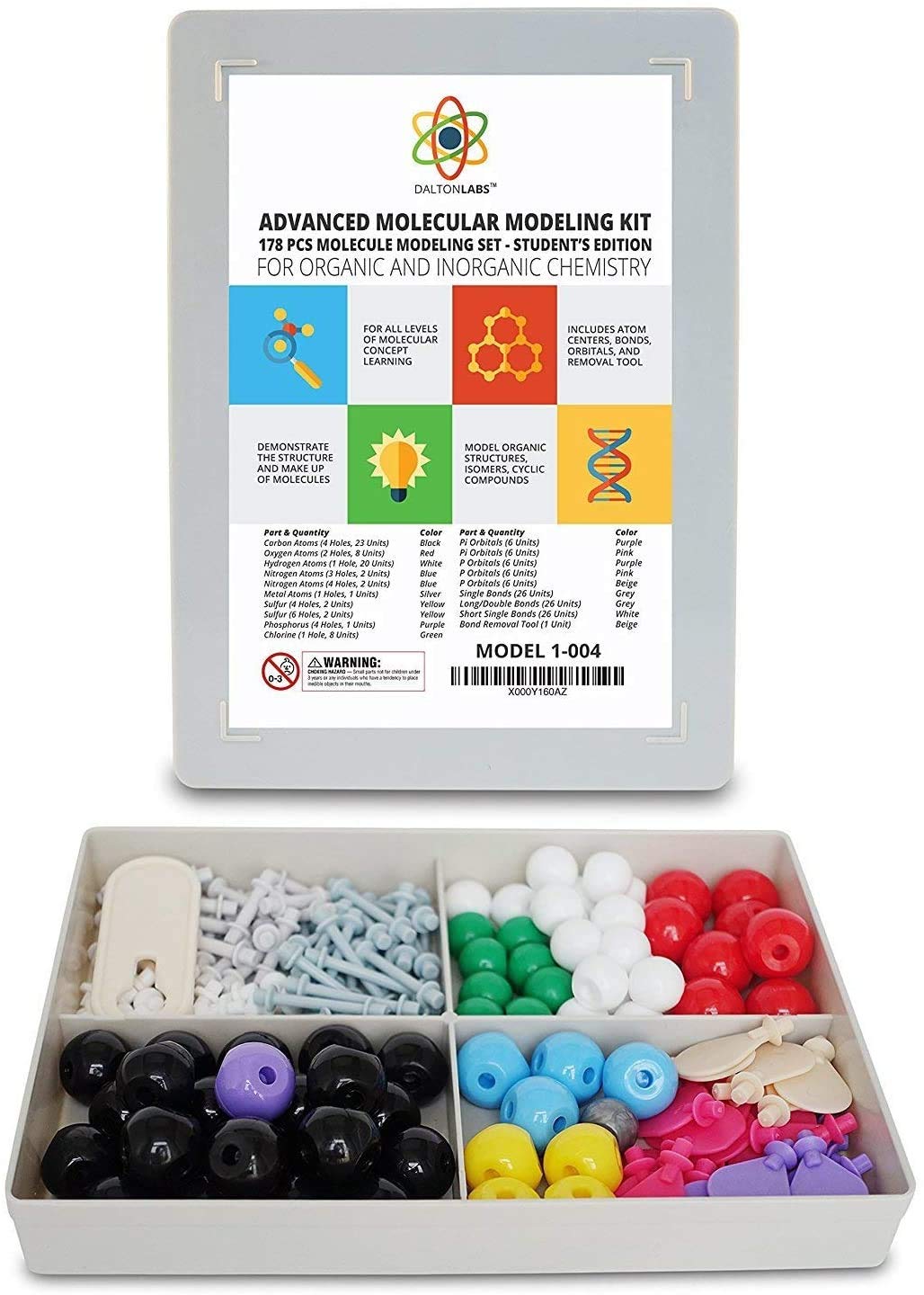 Molecular Model Kit with Molecule Modeling Software and User Guide - Organic, Inorganic Chemistry Set for Building Molecules - Dalton Labs 178 Pcs Advanced Chem Biochemistry Student Edition