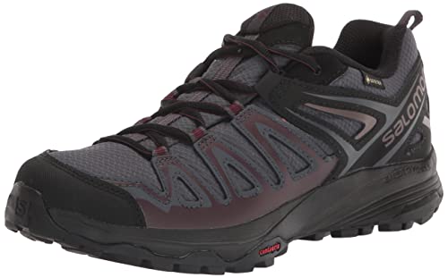 Salomon X Crest Gore-TEX Hiking Shoes for Women Trail Running, Ebony/Wine Tasting/Peppercorn, 6