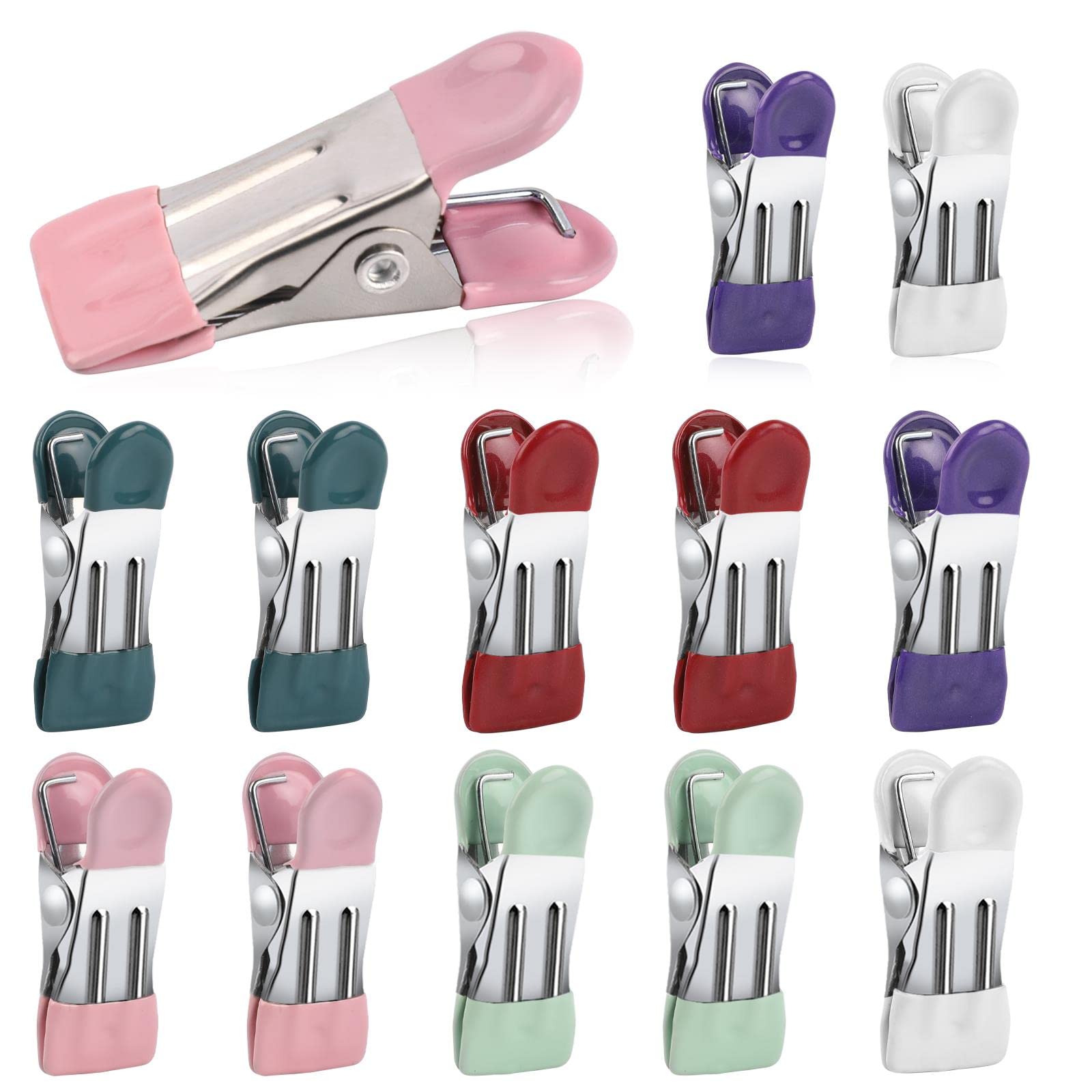 Sliverdew 12 Pack Chip Bag Clips Food Clips with Vinyl Coated Ends, Heavy Duty Clips for Food Packages, Potato Chip Bag Clip Snack Bag Storage Clips Small Food Bag Clips for Chips
