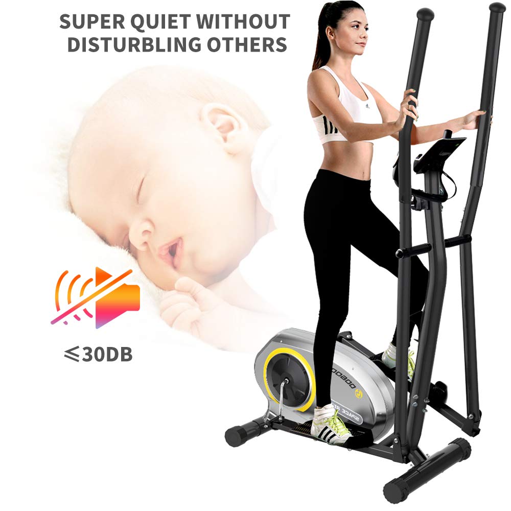 pooboo Elliptical Trainer Magnetic Elliptical Machines for Home Use Portable Elliptical Trainer with Pulse Rate and LCD Monitor (Primrose)