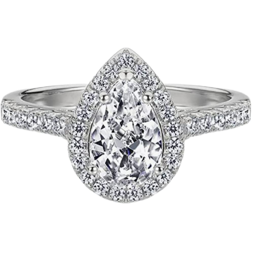 XUSIOAKKM 2CT 925 Sterling Silver Engagement Rings Pear Cut Cubic Zirconia CZ Promise Rings for Her Stunning Teardrop Bands Water Drop Tear Shape Zircon Wedding Engagement Proposal Ring (Size 6)