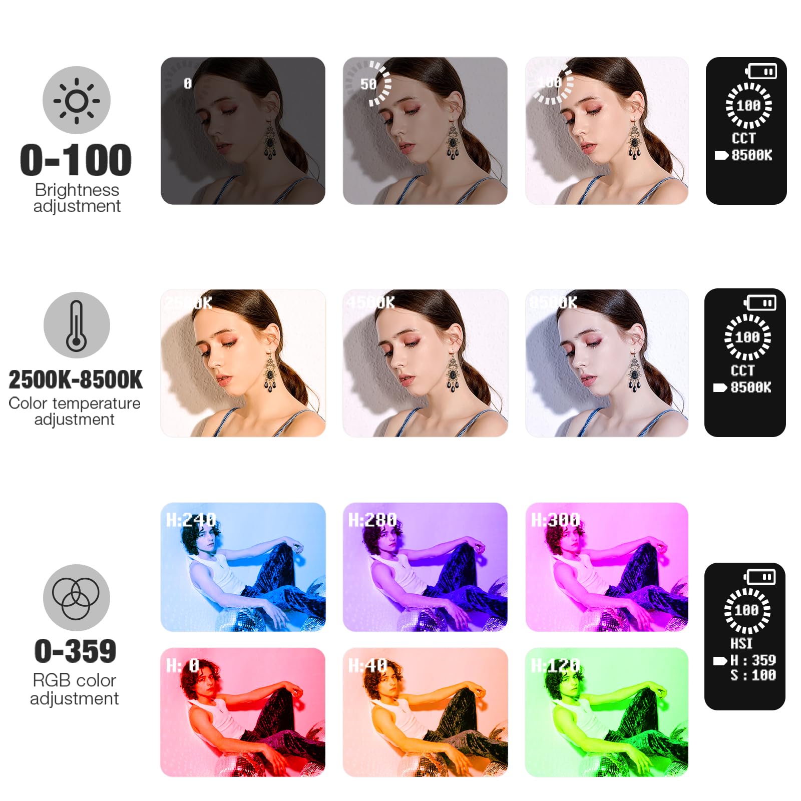 Pixel G1s RGB Camera Light with APP Control, Built-in 12W Rechargeable Battery RGB Video Light, 10 Common Lighting Effects, CRI≥97 2500-8500K LED Video Light with Aluminum Alloy Body, Mini Tripod