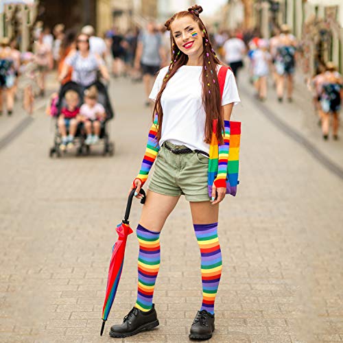 NAVADEAL Colorful Rainbow Stripe Arm Warmer Fingerless Knit Gloves Halloween