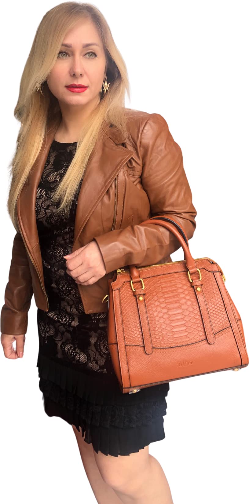 Real Leather Handbag, Genuine Leather Tote Shoulder Bag, Crossbody Purse, Designer for Women (Brown)