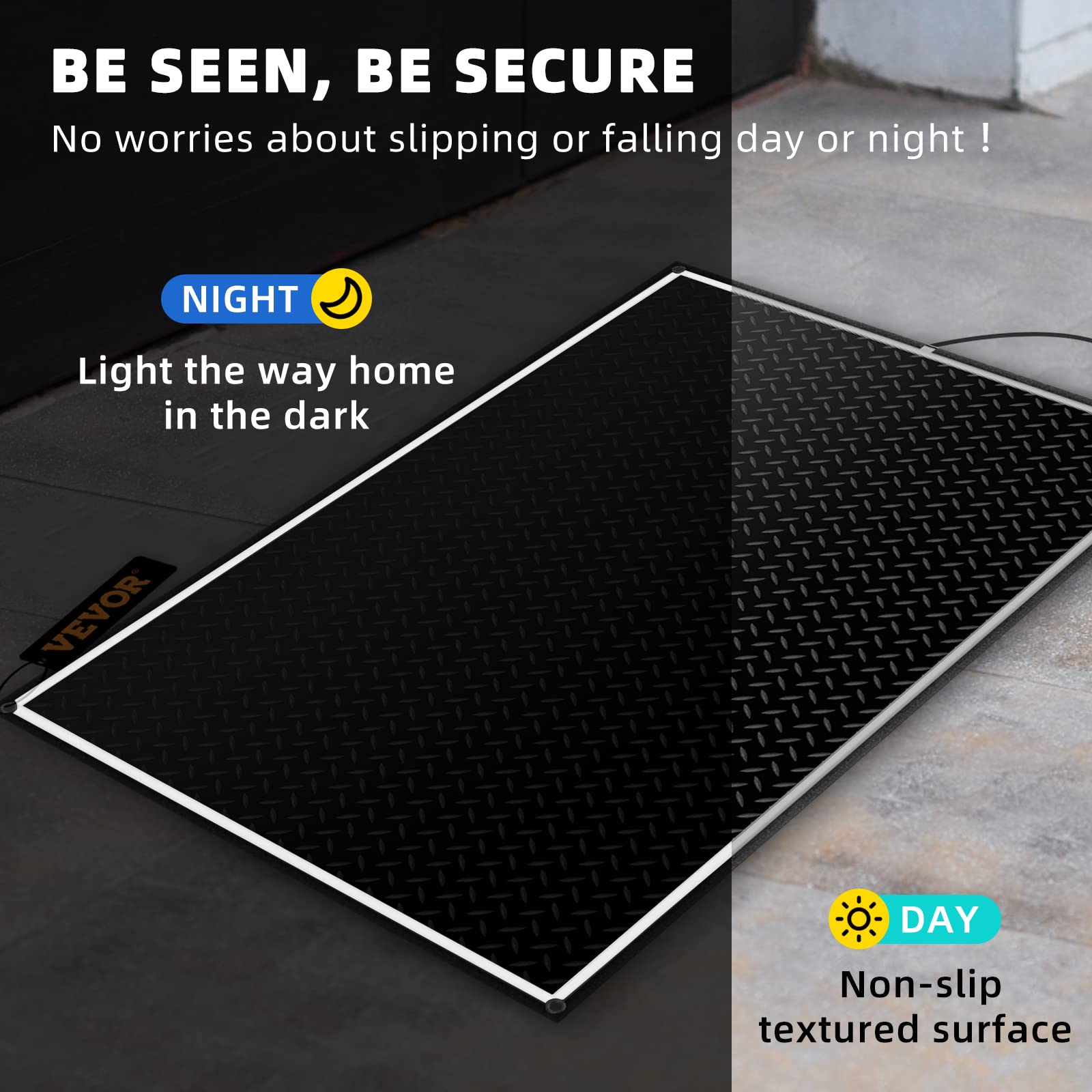VEVOR Snow 30 x 48 inch, 3 in/h Melting Speed, Heated Outdoor Mats for Winter Entrances, No-Slip Rubber w/Plug, Power Cord, Outlet Timer, Reflective Strip, Velcro, Ground Stake, Black