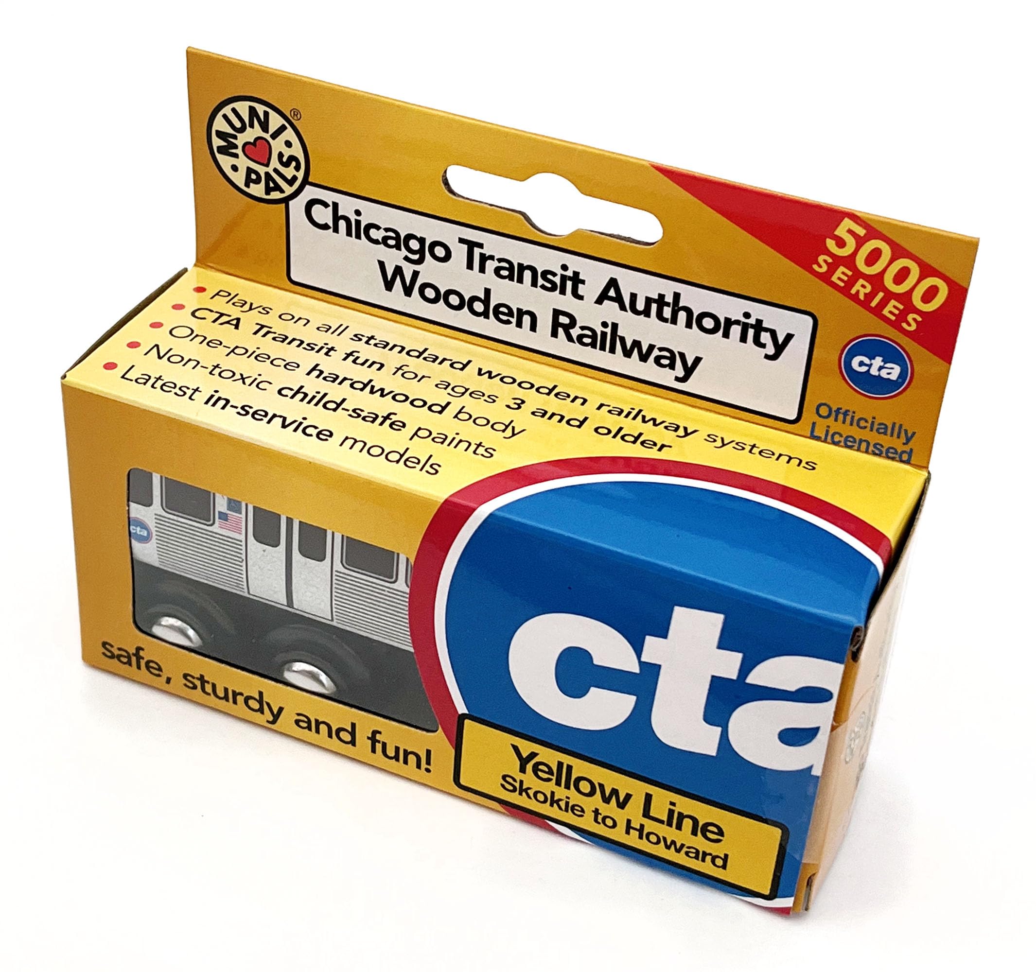 Munipals MP03-11YW Wooden Subway L Train Car CTA Yellow Line 5000 Series