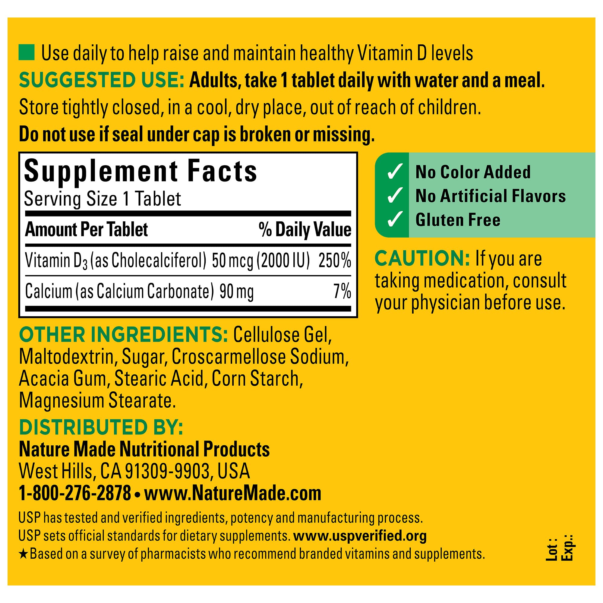 Nature Made Vitamin D3 2000 IU (50 mcg), Dietary Supplement for Bone, Teeth, Muscle and Immune Health Support, 400 Tablets, 400 Day Supply