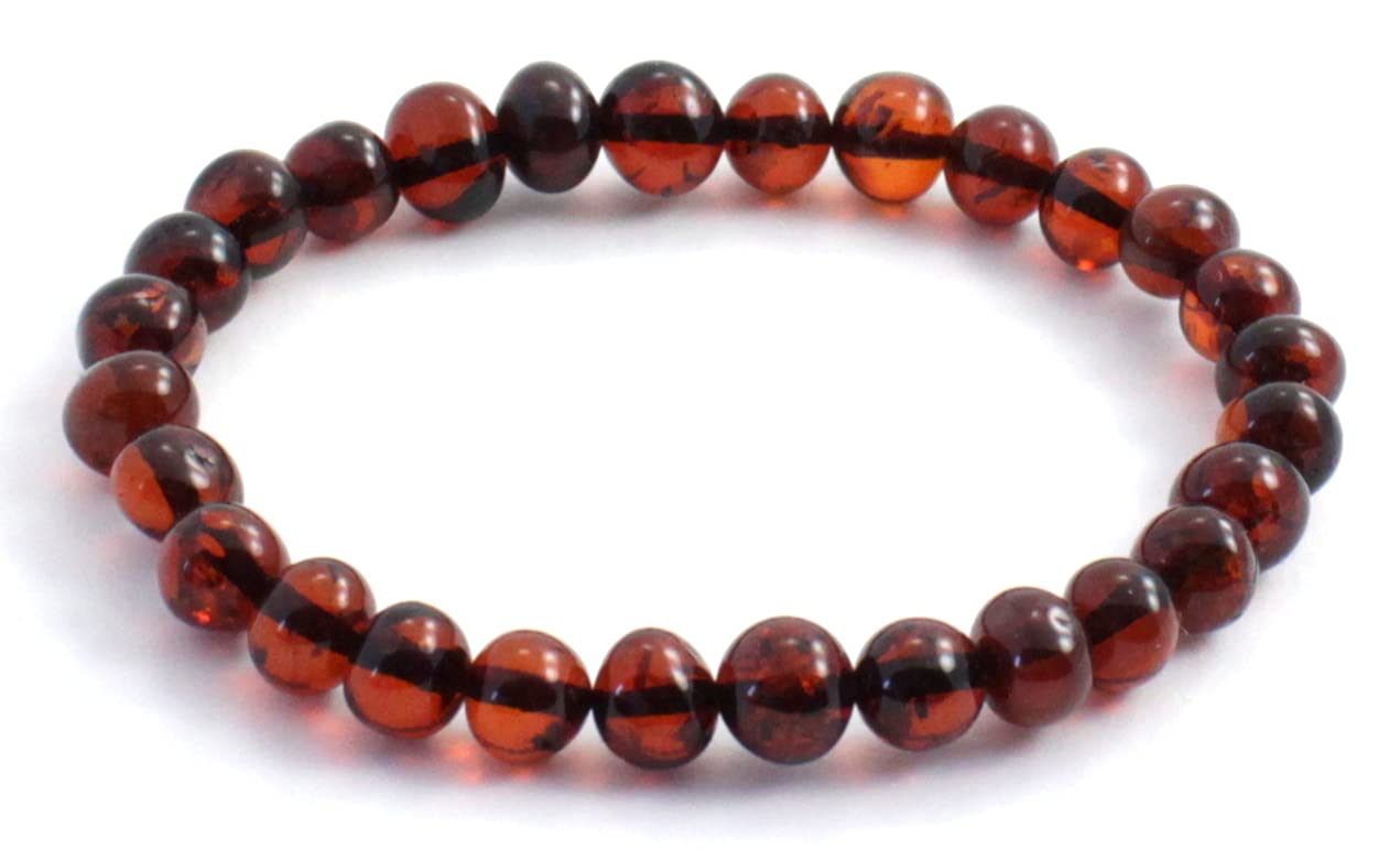 TipTopEco Baltic Amber Adult Stretch Bracelet for Men or Women - 6.3 Inches Long - Polished Beads (Cherry, 6.3 inches)