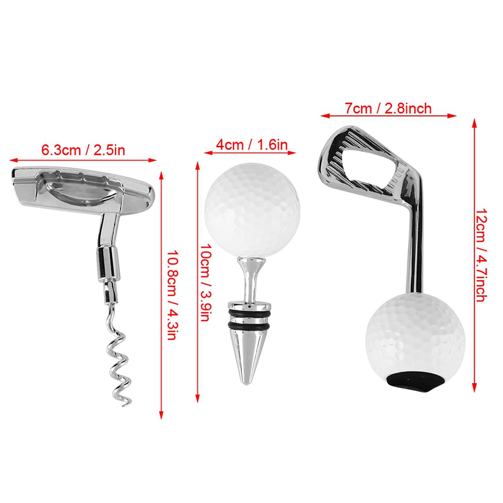 Wine Opener Set, Golf Bottle Opener, Manual Wine Bottle Opener, Zinc Alloy Handle Corkscrew Kit, for Wedding Birthday Day Wine Gift Set, for Golf Lovers and Beer Lovers (3 Pcs)
