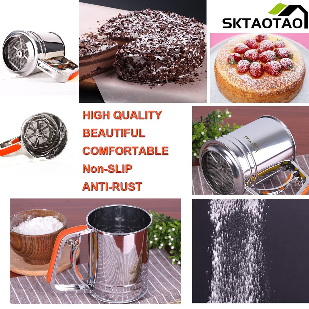 Stainless Steel Flour Sifter for Baking with Silicone Handle(3 Cup)
