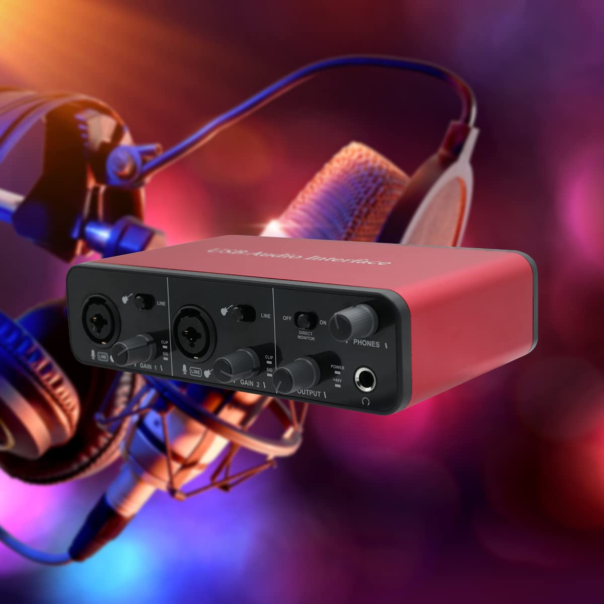 USB-C Audio Interface Audio Interface Microphone Preamps for Recording Music with 48V Phantom Power 24 Bit For Phone/Tablet/PC and Other Equipment Recording（NO DAW Recording Software included）
