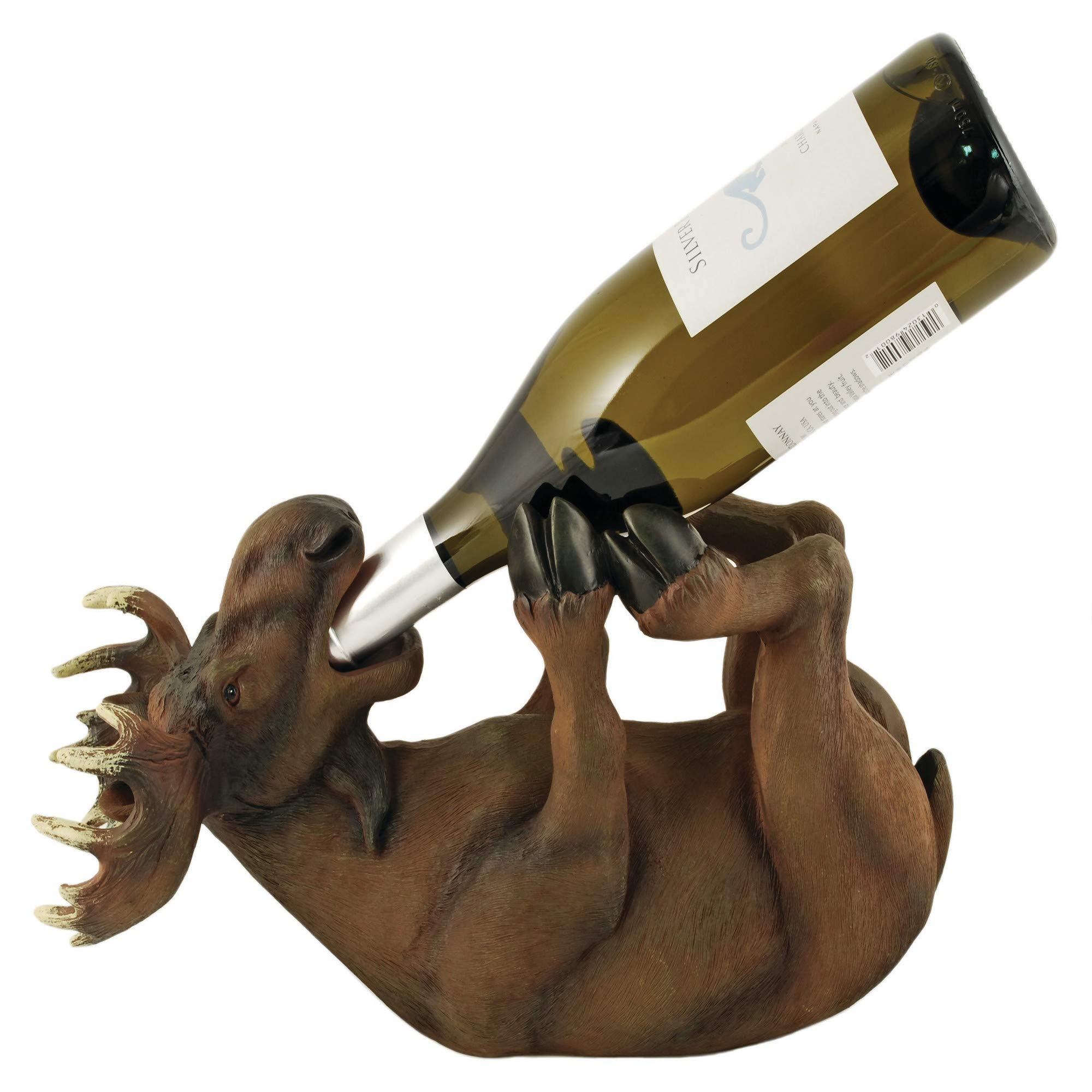 True Mischievous Moose Polyresin Wine Bottle Holder - Tabletop Wine Storage Rack, Gifts for Wine Lovers, Brown, Holds 1 Standard Wine Bottle
