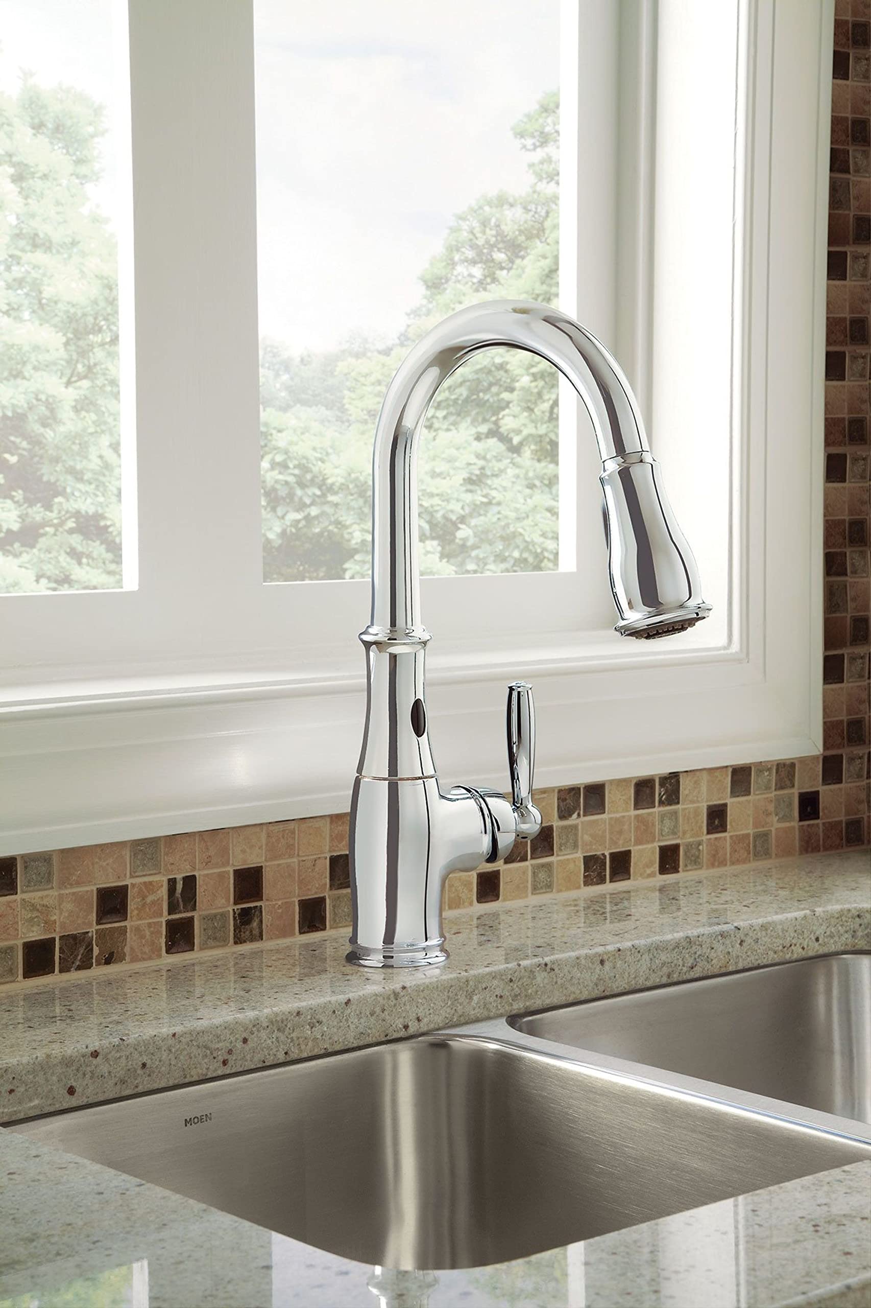 Moen 7185EC Brantford Motionsense Two-Sensor Touchless One-Handle High Arc Pulldown Kitchen Faucet Featuring Reflex, Chrome