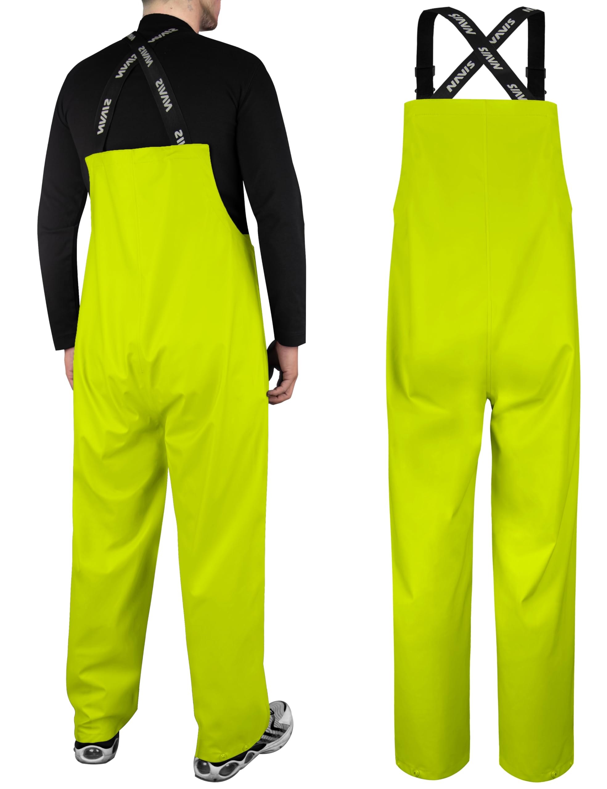 NAVIS MARINE Bib Pants Overall Waterproof for Men Women Rain Trousers with Pockets (Fluorescence, Small)
