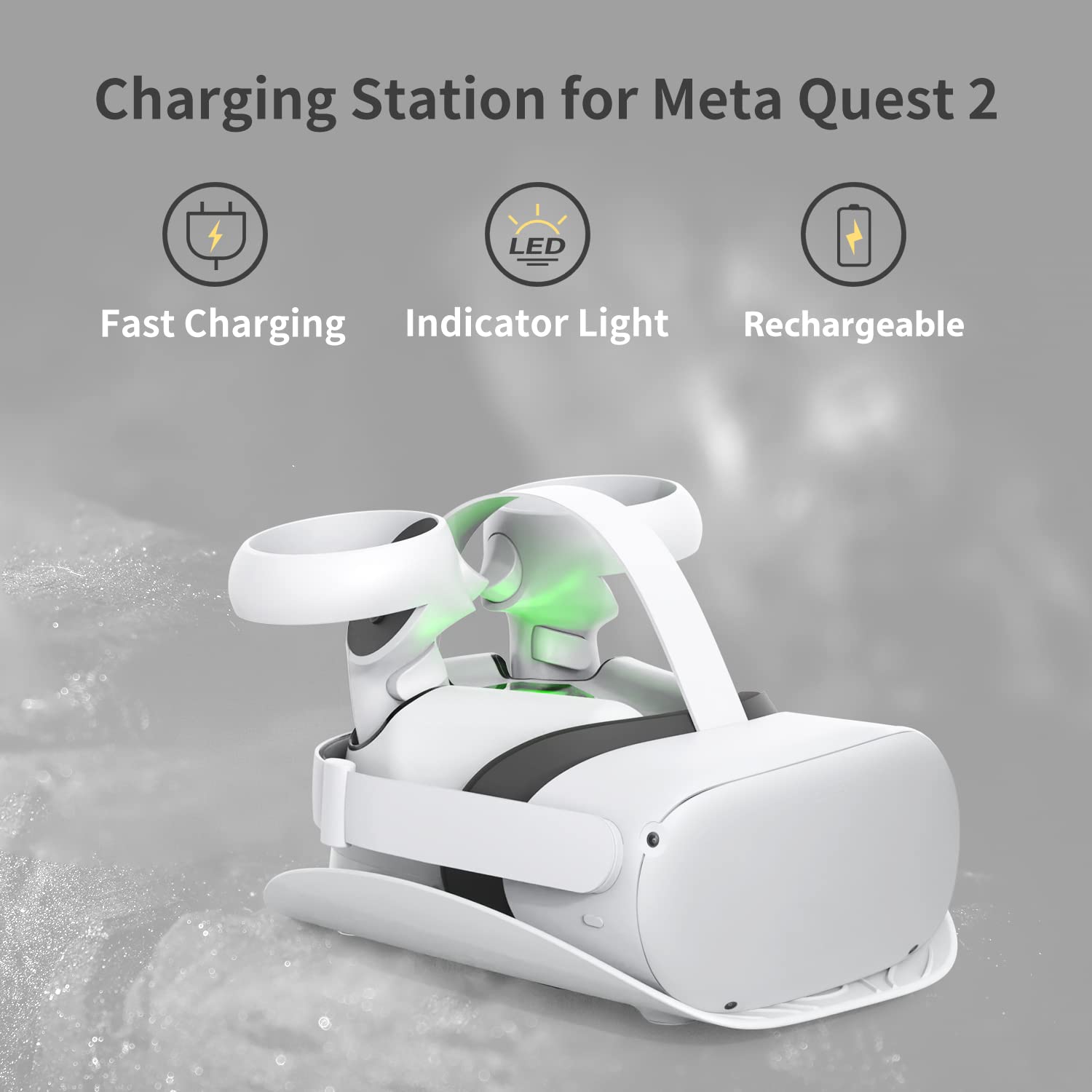VR Charging Dock Station for Quest 2/Meta Quest 2,Concurrently Charging for Headset and Touch Controllers,Charging Stand with LED Light and 2 Rechargeable Batteries(White)