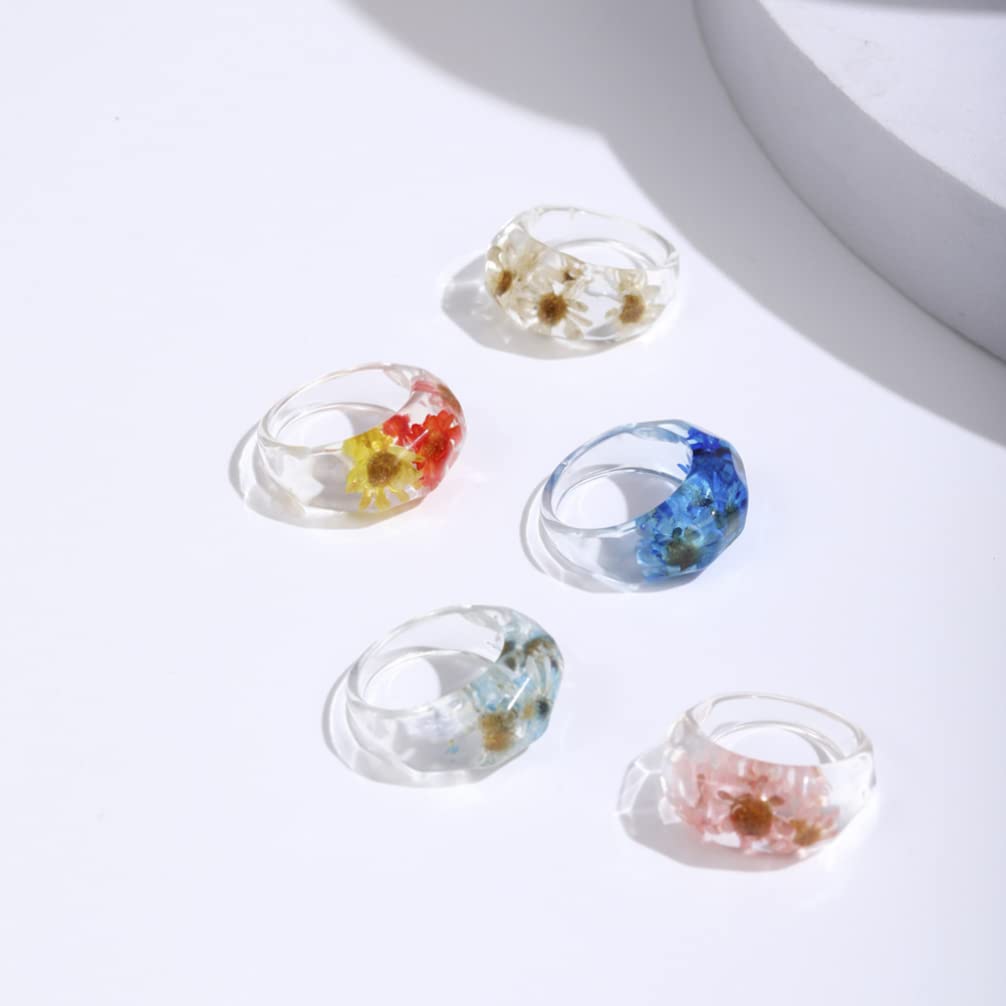 USHOBE 5 PCS Colorful Resin Rings Set Plastic Rings Acrylic Rings Colorful Gem Stackable Chunky Ring for Women Girls