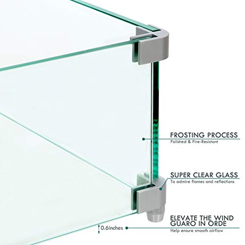 yukang Redeo Fire Pit Glass Wind Guard, 20" x 20" Square Fire Pit Clear Tempered Glass Guard for Propane Fire Pit, Outdoor Fire Pit Table - 8 mm Thickness