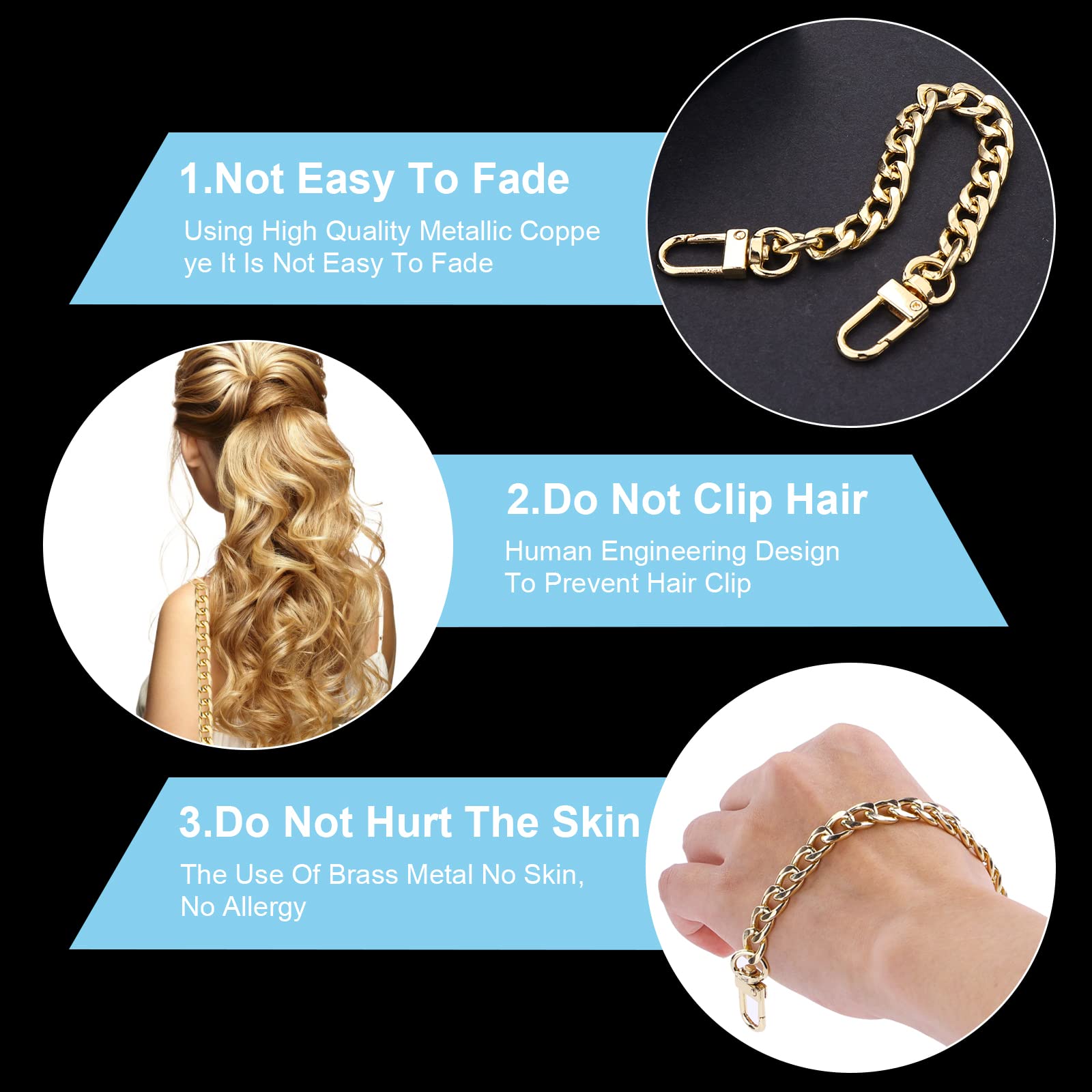 WLLHYF 4PCS DIY Iron Flat Chain Strap 7.87 Inch Purse Chain Strap Flat Wallet Handbag Accessories Charms Decoration Shoulder Bag Replacement Chain for Keys Wallet Purse Handbags Shoulder Bag