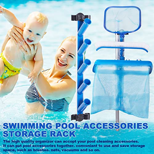 ZOMOFEW Pool Cleaning Accessory Holder, Blue, 5-in-1 Design, Holds Brushes, Nets, Vacuum Cleaners, Poles, Weatherproof