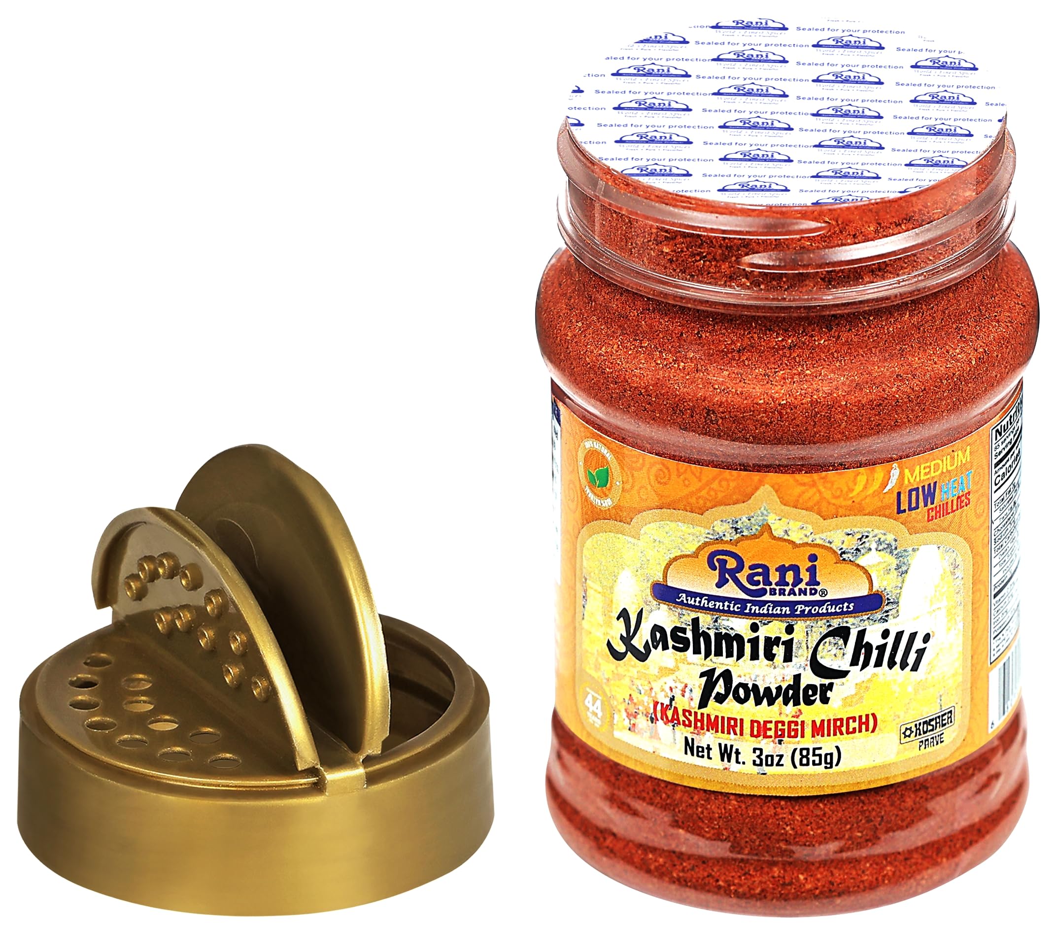 Rani Kashmiri Chilli Powder (Deggi Mirch, Low Heat) Ground Indian Spice 85g PET Jar ~ All Natural | Salt-Free | Vegan | Kosher | Gluten Friendly | Perfect for Deviled Eggs & Other Low Heat Dishes