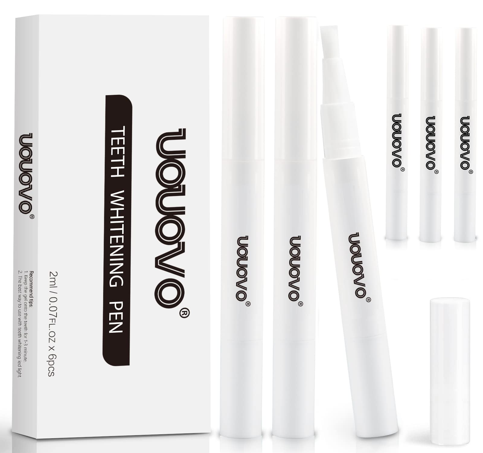 Uouovo Teeth Whitening Pen(6 Pcs) - 90+ Uses - Effective & Painless Whitening - Visibly Whiter Teeth After 1 Week, Natural Mint Flavor