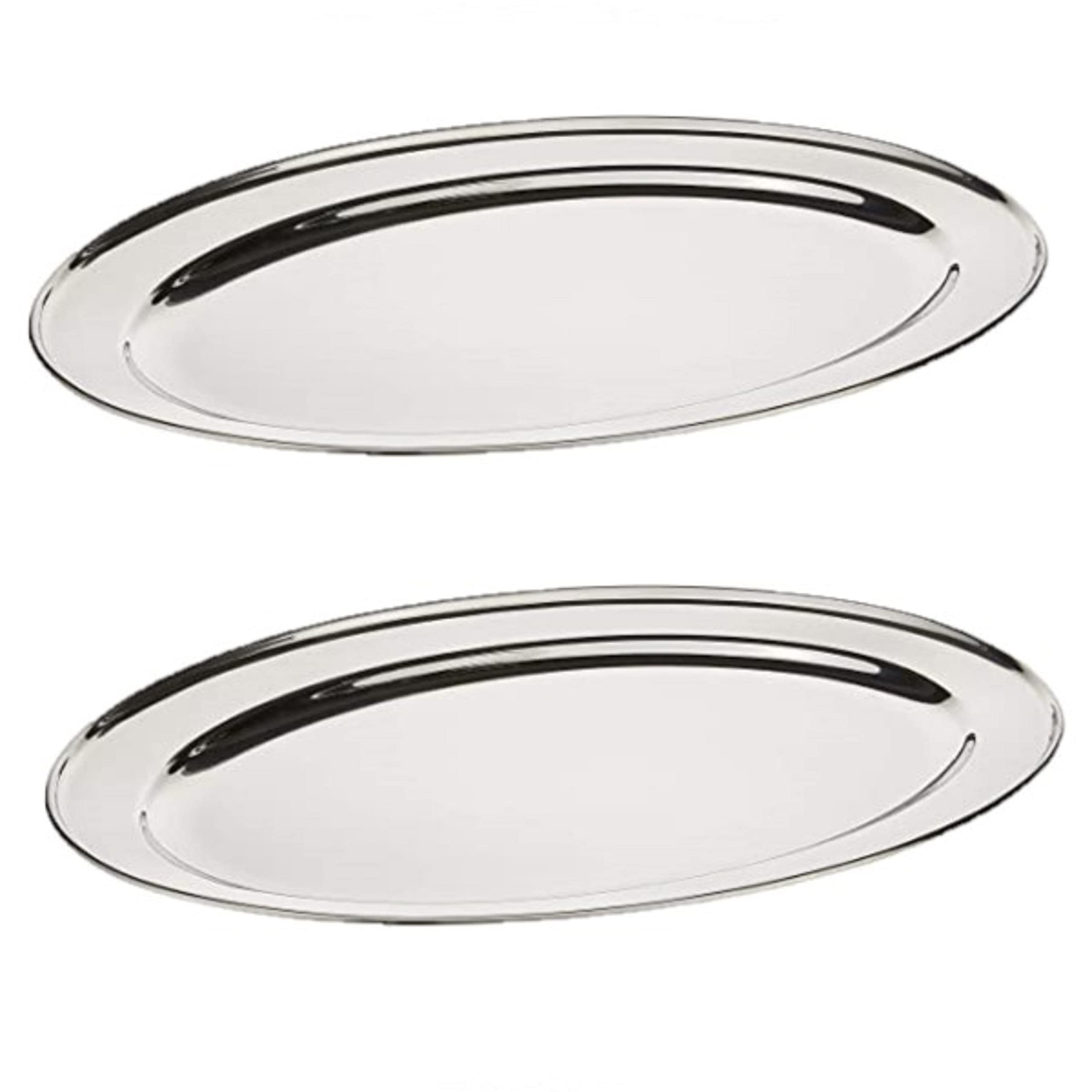 TrueCraftware Set of 2 Stainless Steel 24” Oval Platter- Serving Platters for Appetizer Snack Fruit Cup Cake Server Tray Display Serving Dishes for Entertaining