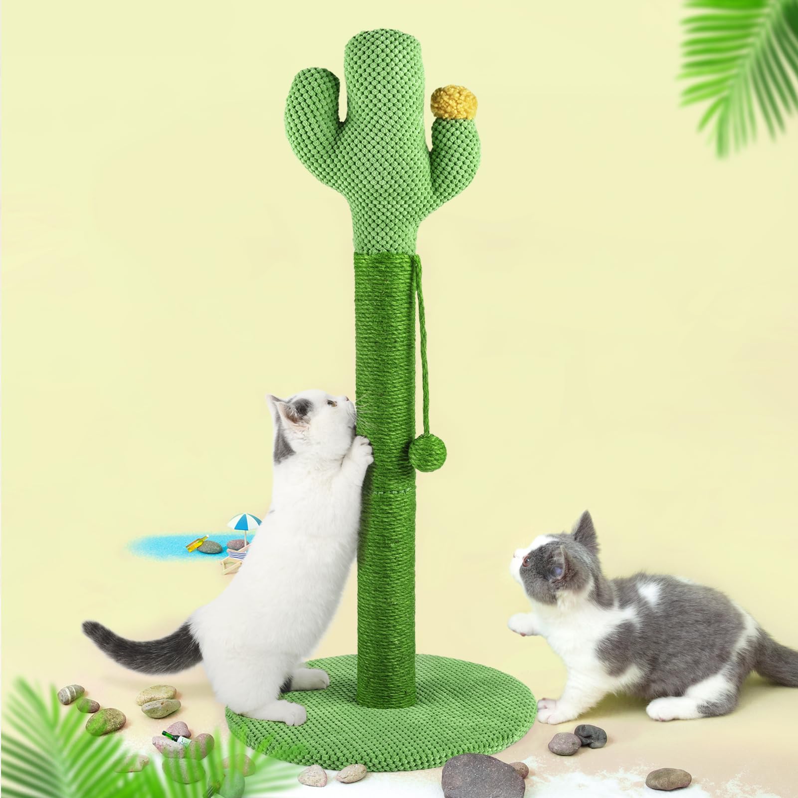 Mora Pets Cat Scratching Post Sisal Cat Scratcher for Large Cats 33 Inch Tall Scratch Post with Dangling Ball Cactus Cat Post for Indoor Kittens