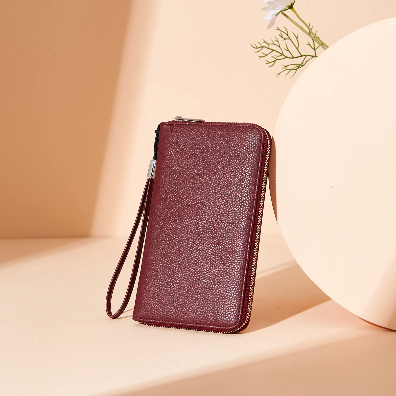 Telena Womens Wallet Leather Large Clutch Purse Credit Card Holder with Zipper Pocket Coffee