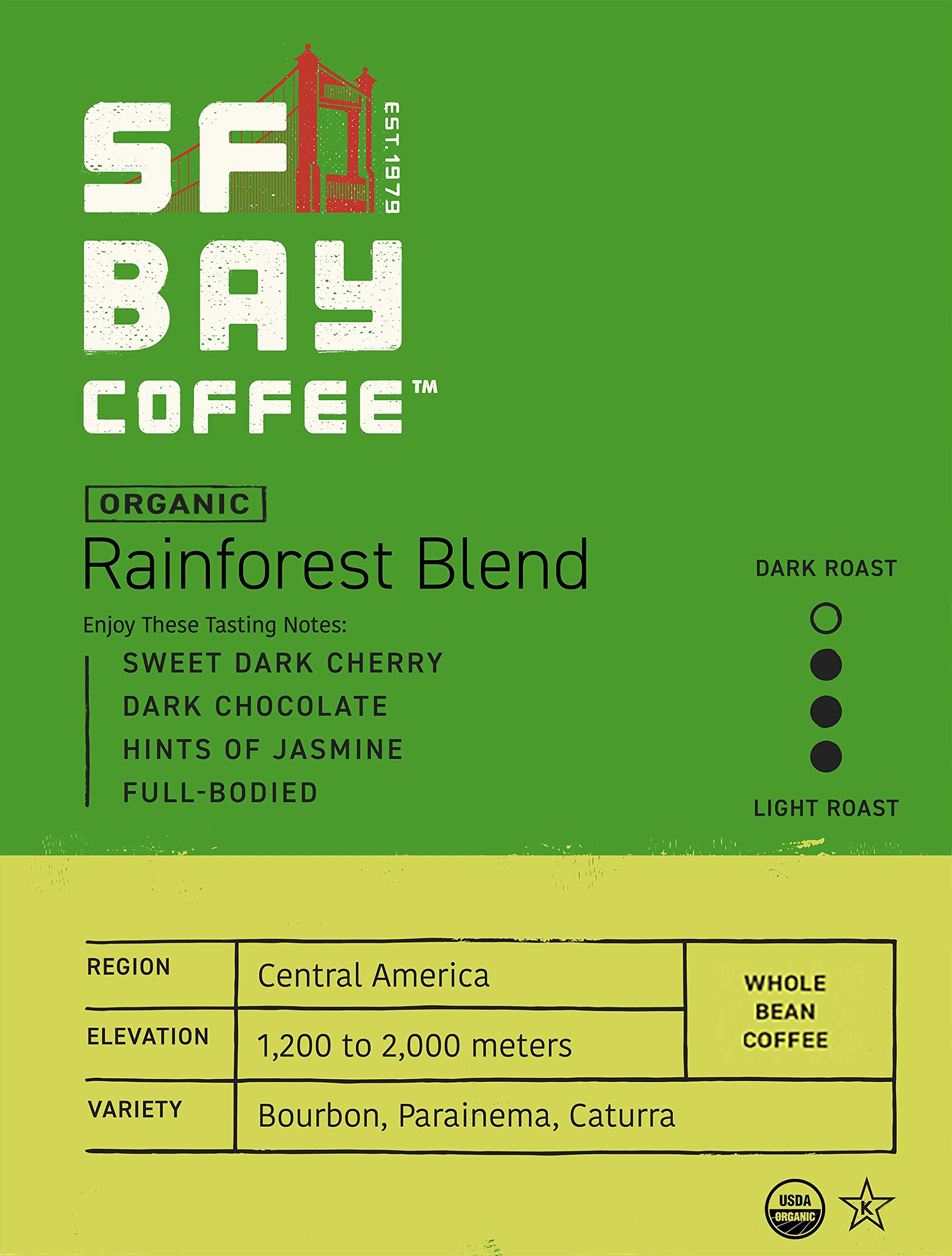 San Francisco Bay Whole Bean Coffee - Organic Rainforest Blend (2lb Bag) and Fog Chaser (2lb Bag), Medium Dark Roast