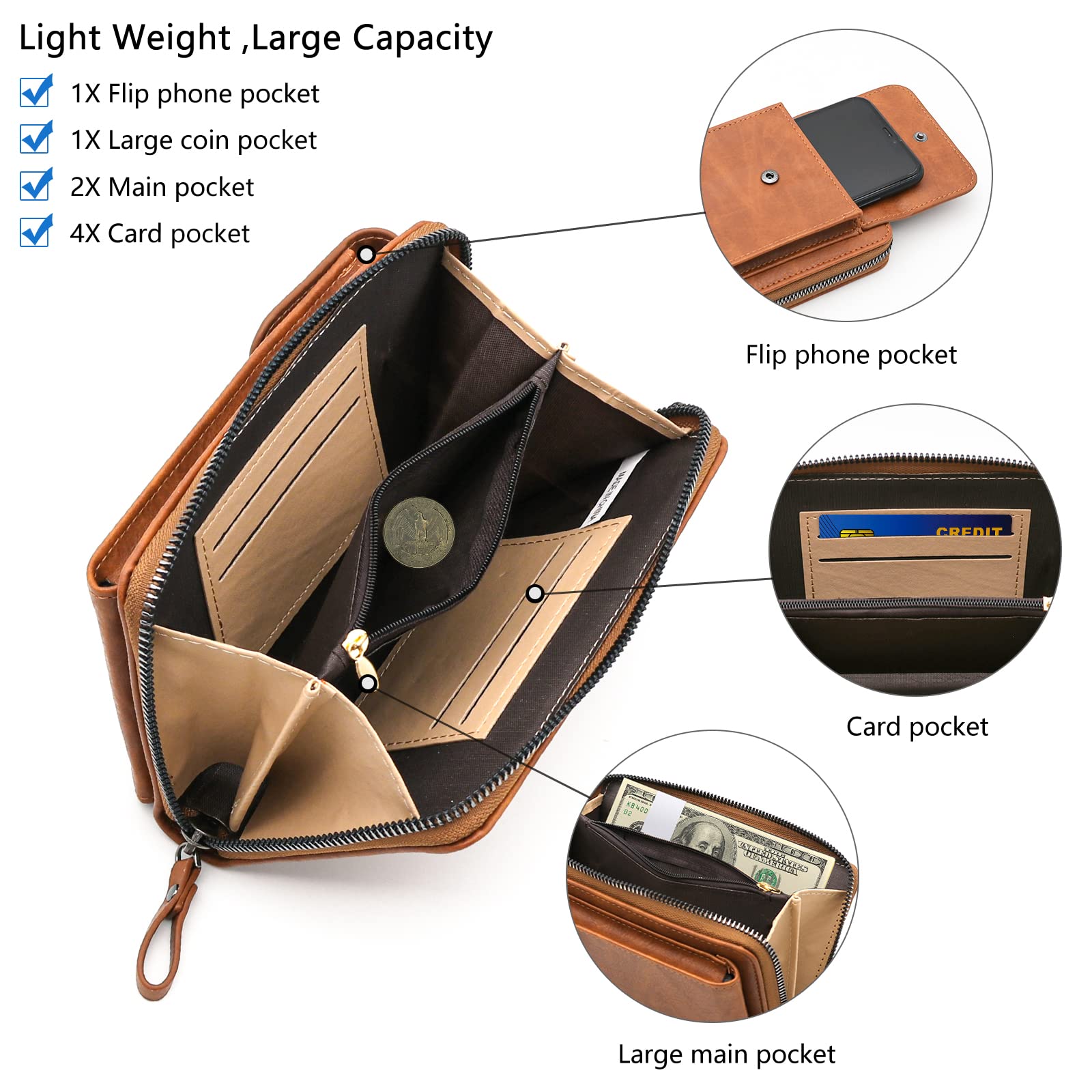 YAMEIZE Small Crossbody Bag for Women - Travel Shoulder Bag Cell Phone Wallet Purse witn Adjustable Shoulder Strap