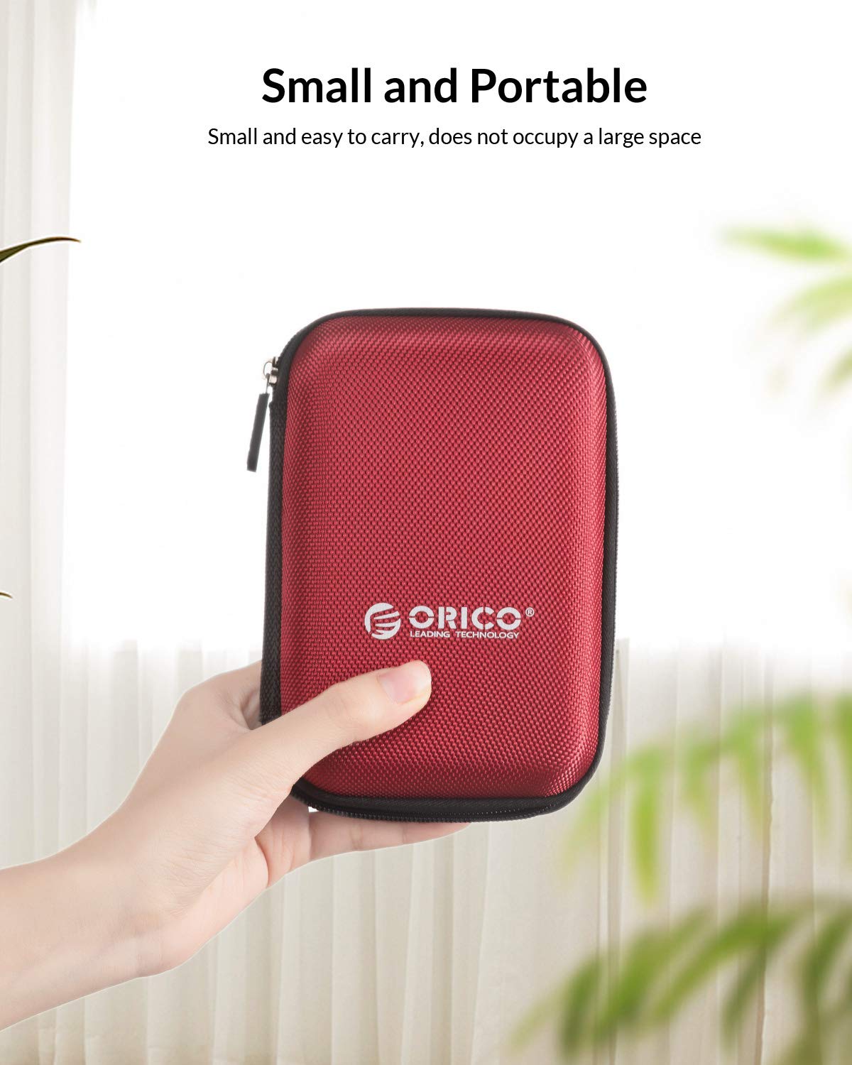 ORICO Hard Drive Case 2.5 inch External Drive Storage Carrying Bag Waterproof Shockproof with Inner Size 5.5x3.5x1.0inch for Organizing HDD and Electronic Accessories, Red(PHD-25)