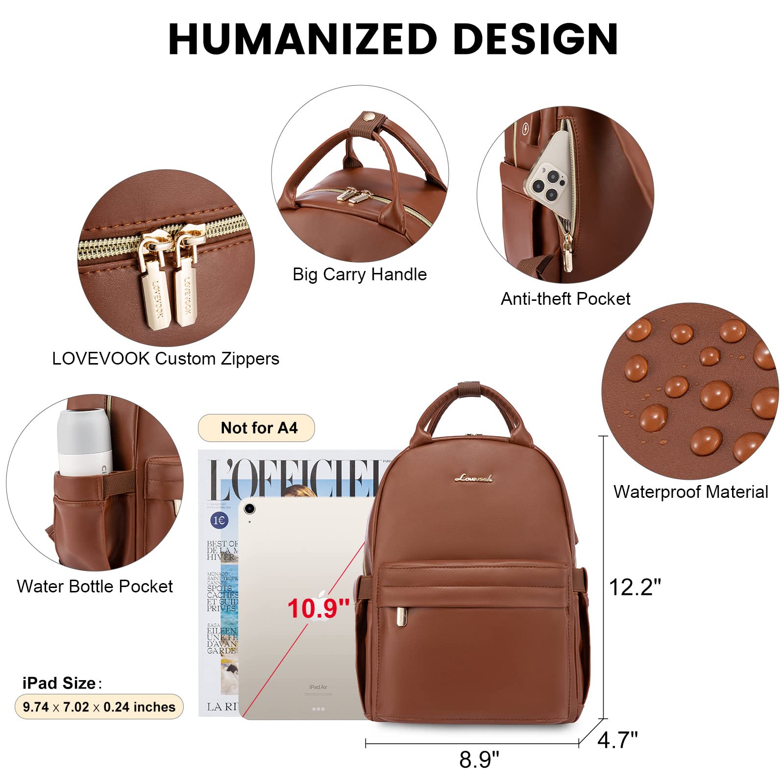 LOVEVOOK Mini Backpack Purse for Women Leather Small Backpack with USB Charging Port, Cute Fashion Daypack for Work Travel Daily, Brown