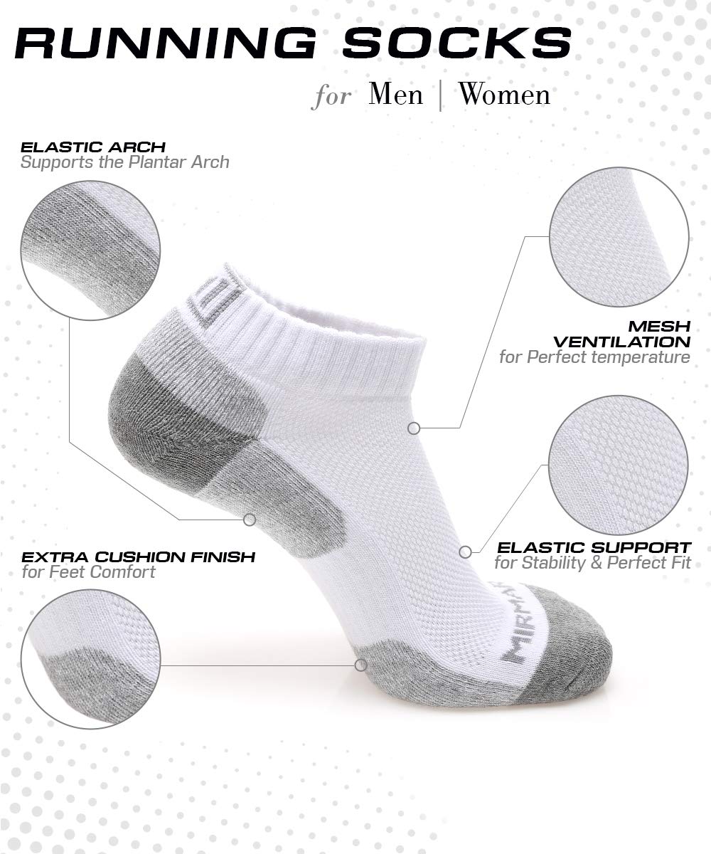 MIRMARU 401M High Performance 6 Pairs Low Cut Athletic Running Cushion Socks (3W/Black,3W/Grey)