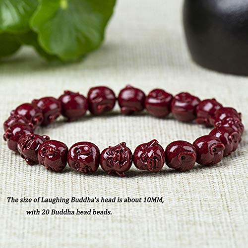 UTHTY Natural Cinnabar Bracelet Feng Shui Wealth Cinnabar Bracelet Natural Cinnabar Laughing Buddha Head Beads Bracelet Stretchy Bangle Amulet Attracts Money Luck Ward Off Evil Spirits