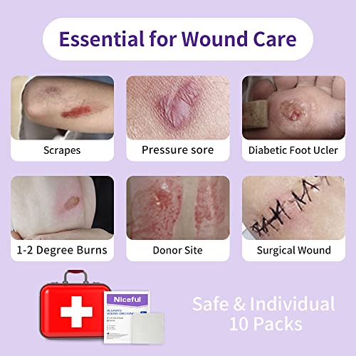 Niceful 10 Packs Calcium Alginate Dressing 4x4 in, 100 Packs Transparen Film Dressing 2.35x2.75 in, High Absorbent Alginate Dressign with Waterproof Barrier