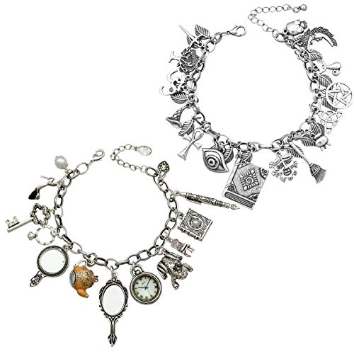RechicGu Vintage Silver 2pcs Fairy Tale Movie Lucky Myth Charms Friendship Cuff Bangle Bracelet Wicca Gift