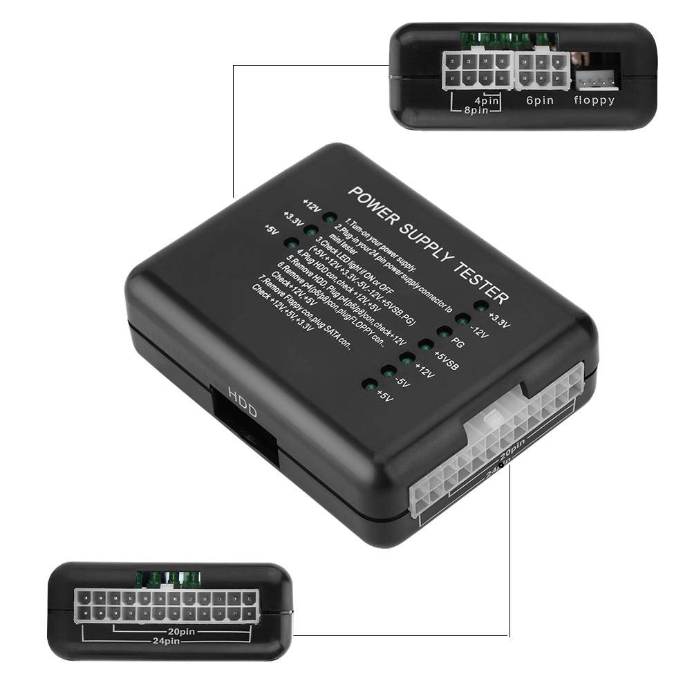 Power Supply Tester for Floppy for HDD for CDROM for SATA, 20/24 Pin Computer Power Supply Tester Checker, 4 Pin(P4), 8 Pin(Dual CPU), 6 Pin(PCIExpress)