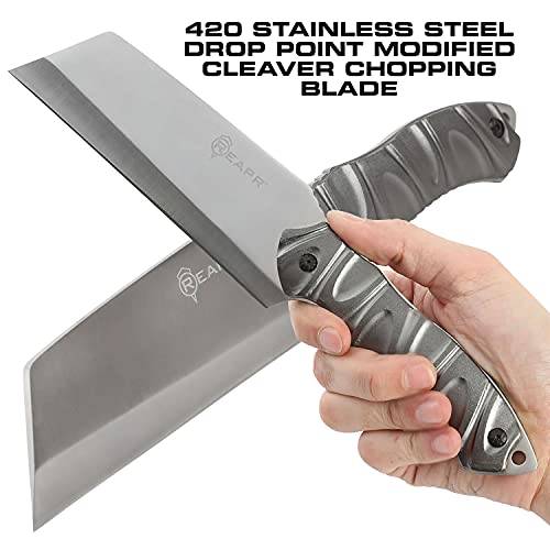 Reapr 11012 JAMR Knife with Sheath, 11-Inch Overall Length, Cleaver Knife, Tactical Fixed Blade Knife with Tanto Blade, Drop Point Knife, Stainless Steel Knife, Silver