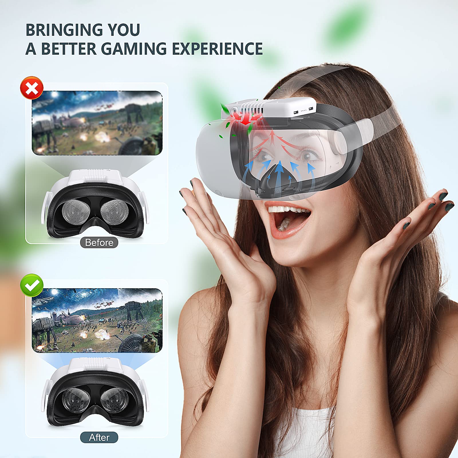 VR Cooling Fan for Oculus Quest 2/Quest 2 Elite Accessories,3 wind Speed Air Circulation Fan Cooler with Soft Face Cover Cushion and Facial Interface for Oculus Quest 2 Elite,Relieve Lens Fogging