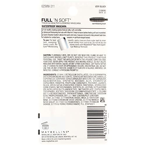 Maybelline Full 'N Soft Waterproof Mascara, Very Black [311], 0.28 oz (Pack of 3)
