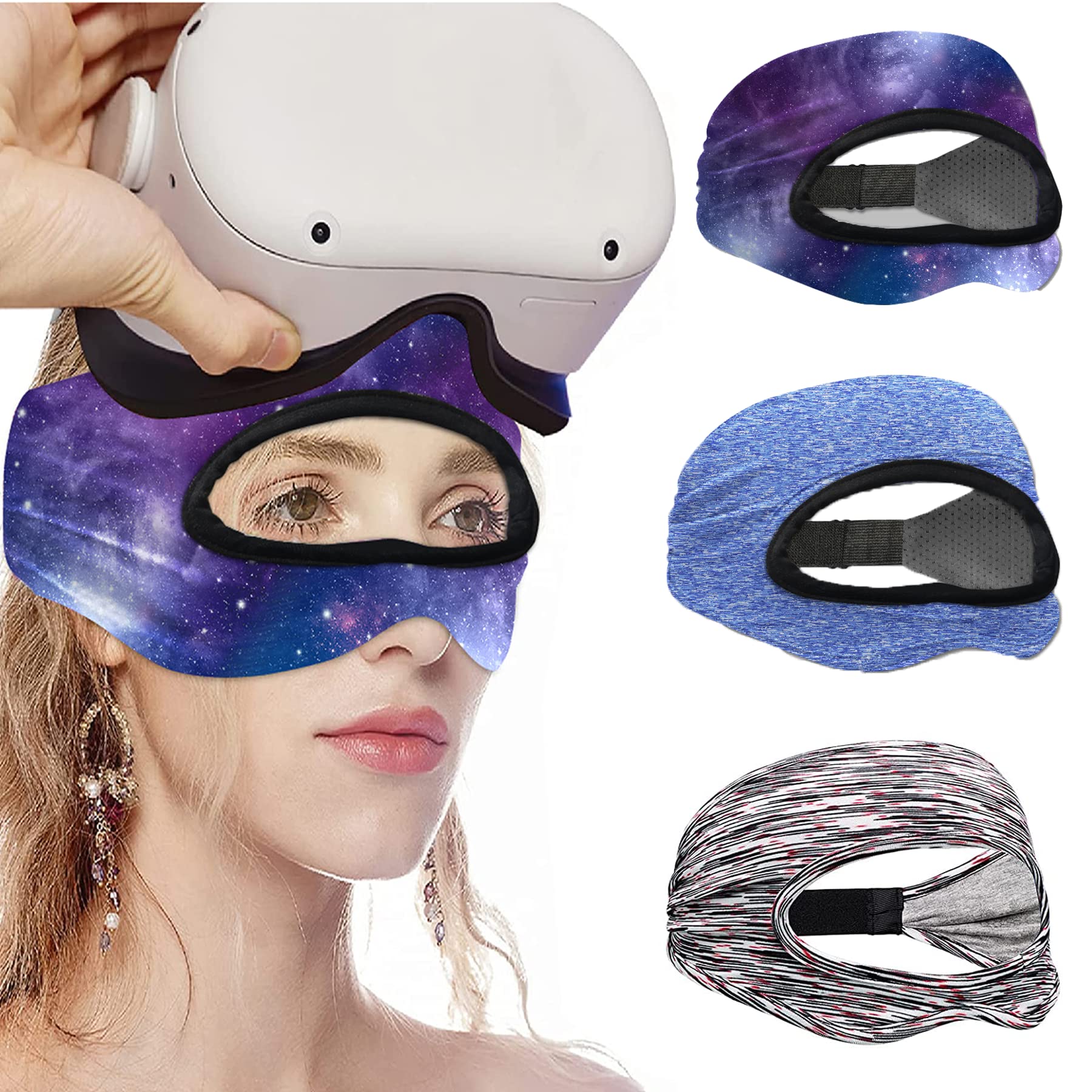 VR Eye Mask Face Cover Breathable Elastic Sweat Band Adjustable Sizes HMD Padding Use for VR Workouts ,Compatible with Mate Quest 2/Oculus Rifts/HTC Vive Pro 2 and Other VR Headsets(3PC)