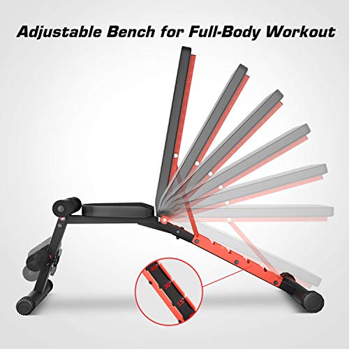 Pelpo Weight Bench for Full Body Exercise, Adjustable Workout Bench Press for Home Gym Strength Training And Weightlifting, Incline/Decline Utility Extension Bench Set For 6 Positions, Black Frame