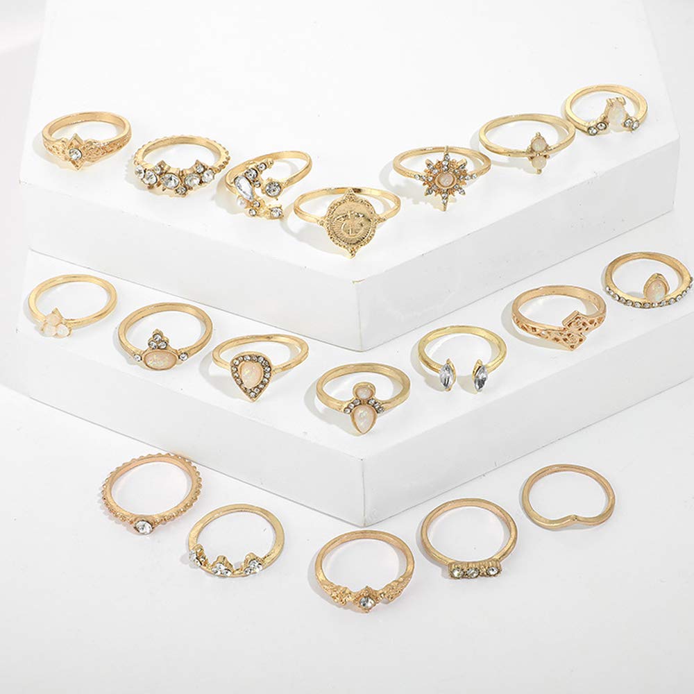 Missgrace Vintage Boho Rings Crystal Rhinestones Joint Knuckle Stackable Ring Set with Cresent Punk Snake Stacking Midi Finger Rings for Women and Girls (Style 6)