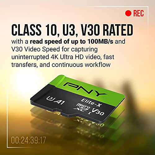 PNY 128GB Elite-X Class 10 U3 V30 microSDXC Flash Memory Card 3-Pack - 100MB/s, Class 10, U3, V30, A1, 4K UHD, Full HD, UHS-I, microSD