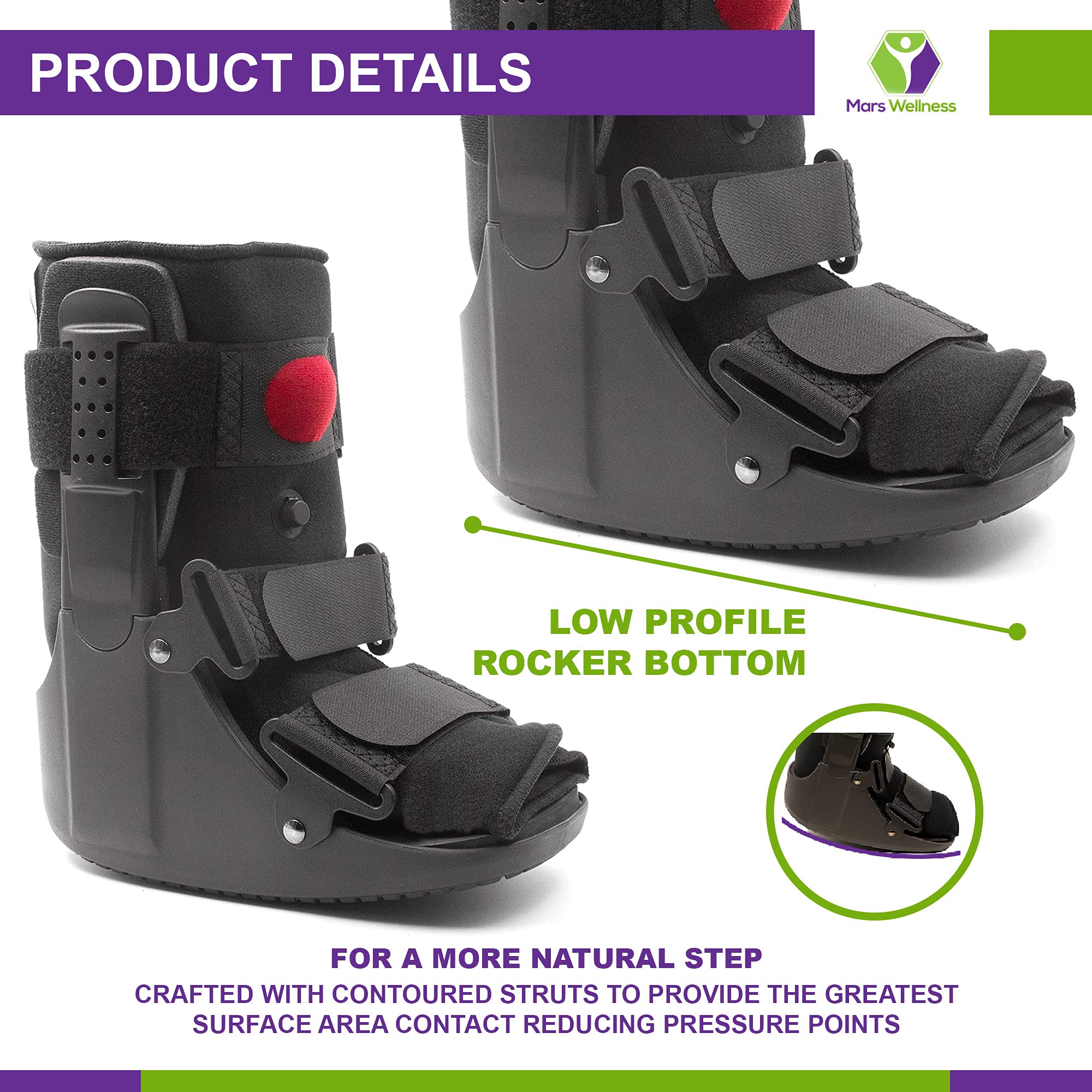 MARS WELLNESS Premium Short Air Cam Walker Boot - Large - Fracture, Sprained Ankle/Foot Stabilizer - Broken Toe Walking Boots for Men or Women