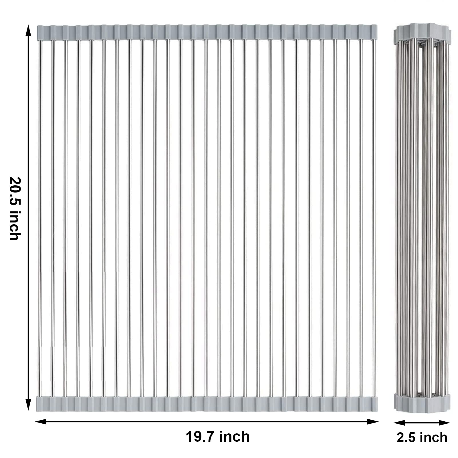 Searik Extra Large 20.5"x19.7" Dish Drying Rack Roll Up Sink Drying Rack, Over The Sink Dish Rack Multi-Use Stainless Steel Dish Drainers Heat Resistant Mat for Drying Draining Trivet