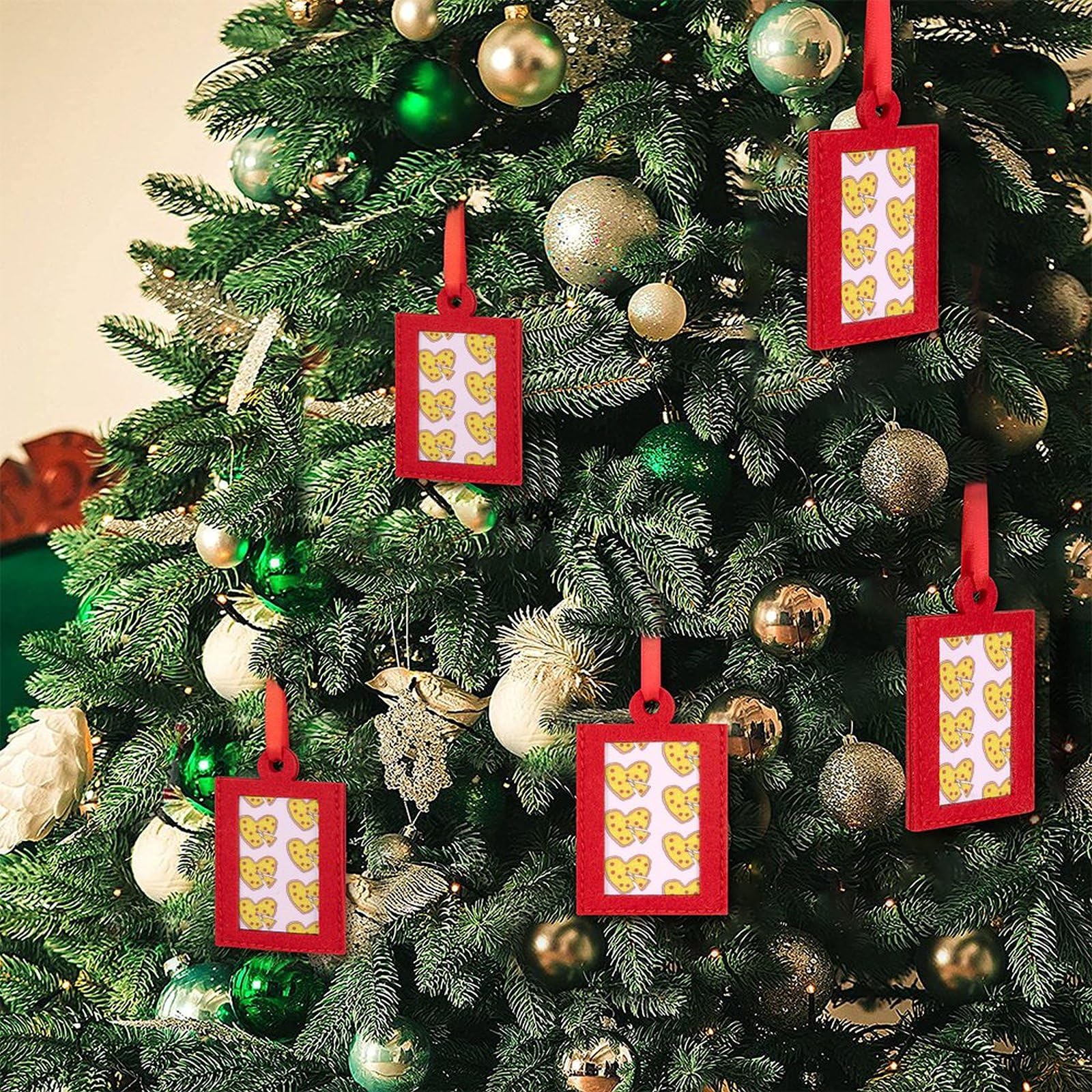 Lovingly Shaped Pizza Christmas Photo Ornament Frame Red Picture Frame for Xmas Tree Hanging Decoration